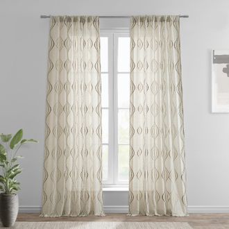 Half Price Drapes SHCH-SLWE5296-120 Durchsichtiger Vorhang aus Kunstleinen, Bestickt (1 Panel), Polyester, Beige, 50 X 120