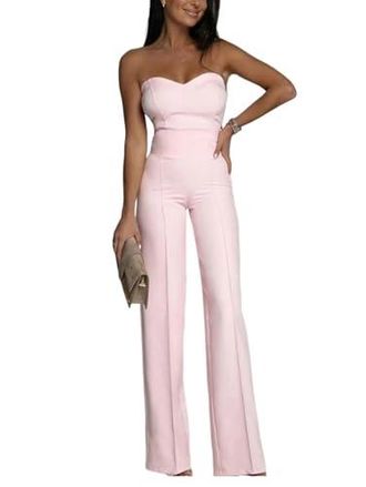 Minetom Combinaison Femme Chic &Eacute;paules D&eacute;nud&eacute;es Jumpsuit Une Pi&egrave;ce Tenue Mariage Soir&eacute;e F&ecirc;te Overall B Rose XXL