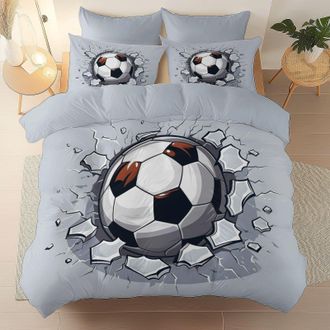 Generic Bettw&auml;sche-Set f&uuml;r Kinder 155 x 220 cm mit Rei&szlig;verschluss, Weiche Kuschelige Mikrofaser Bettbezug, dekoratives Cartoons Fu&szlig;ball Muster f&uuml;r M&auml;dchen Jun