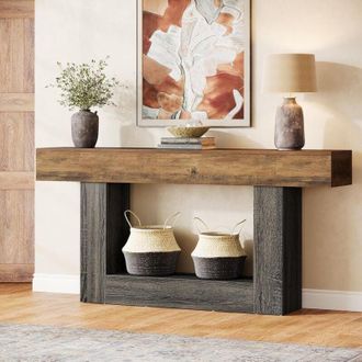 Tribesigns Tribesigns Konsolentisch, 160 cm lang, 2-st&ouml;ckiger Eingangstisch, Sofatisch mit Stauraum, Bauernhaus-Holz hinter Couchtisch f&uuml;r Wohnzimmer, Flur
