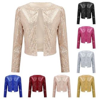 Generic Vestes à paillettes pour femme - Cardigan court scintillant - Cardigan tendance à paillettes de couleur unie - Veste à manches longues confortable et 