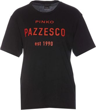 Pinko Schwarze T-Shirts und Polos mit Druck - - Tops - Damen - Schwarzk - S