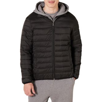 Amazon Essentials Herren Verstaubare, Leichte, Wasserabweisende Pufferjacke (Erh&auml;ltlich In Big & Tall), Schwarz, S