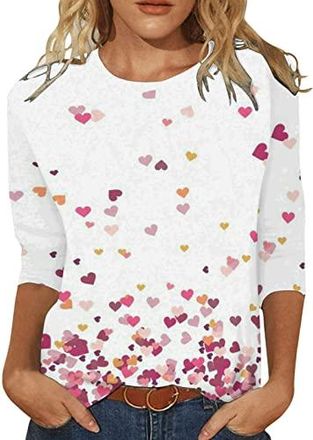 Generic T-shirt &agrave; manches trois quarts et col rond pour femme S&eacute;rie Saint-Valentin 2026, F, S