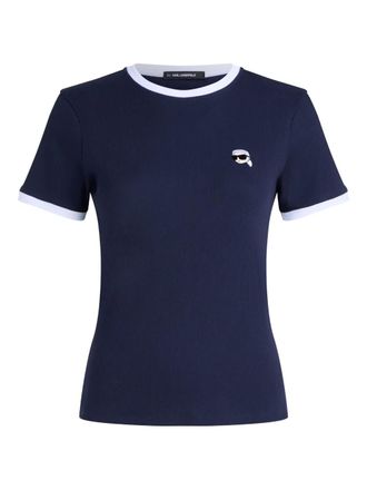 Karl Lagerfeld t-shirt côtelé à patch logo - Bleu