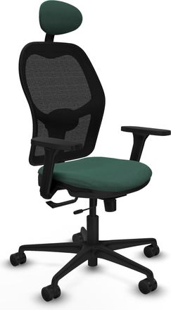 Piqueras y Crespo Ergonomischer Stuhl mit Kopfteil mit 3D-Armen, h&ouml;henverstellbare Lendenwirbelst&uuml;tze, ausgestattet mit Syncro/Traslack und Schaumstoff, Schwarz/Flasche