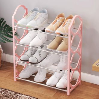 Generic 4-St&ouml;ckiges Schuhregal mit Stahlrohr und Integrierter Kunststoffhalterung, Offenes Schuh Regal mit Handlauf for Wohnzimmer, Eingangsbereich, Flur, Gar