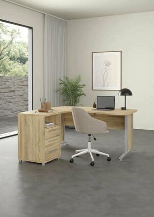 Dmora Schreibtisch Sidonia, Mehrzweckschreibtisch, B&uuml;rotisch f&uuml;r PC, Eckschreibtisch, 159x150 h75 cm, Grau und Eiche