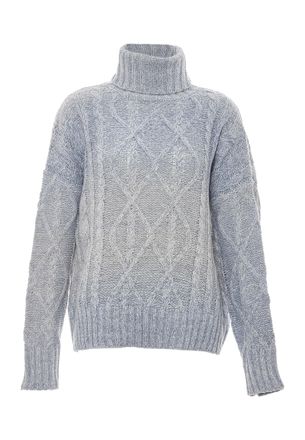 Mymo Rollkragenpullover Damen Blau Wollweiss