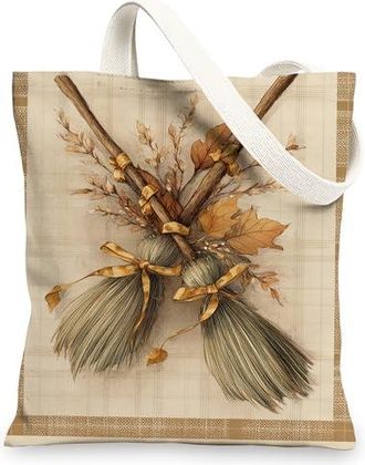 Generic Harvest Sacs fourre-tout en toile à balai, décoration dautomne rustique, légers et lavables pour un usage quotidien, voyage, plage, 33 x 38 cm