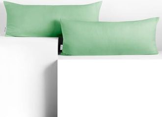 Decoking 2 Kissenbezüge 40x120 cm Jersey 100% gekämmte Baumwolle Reißverschluss Minze Amber