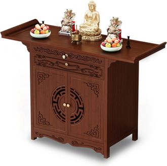 Generic Beliebter buddhistischer Altartisch mit Schrank, Meditationsaltar mit Stauraum f&uuml;r Zuhause und Tempel, vielseitiger Aufbewahrungstisch mit Schrank f&uuml;r