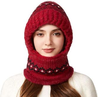 Generic Bonnet dhiver en tricot chaud doux et r&eacute;glable tendance pour femmes et filles par temps froid, sports de neige, randonn&eacute;e, camping en plein air, rouge