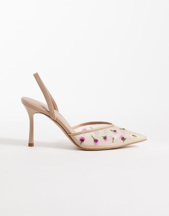 Aldo Aldo - Carollina - Gebl&uuml;mte Absatzschuhe in Beige aus Netzstoff-Rosa