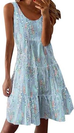 Generic Robe dété à épaules dénudées pour femme - Robe dété étroite avec col rond - Sans manches - Imprimé cristal lumineux - Robe décontractée décontractée -