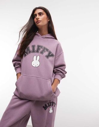 Daisy Street x Miffy Oversize-Kapuzenpullover mit Miffy-Grafik in Altrosa als Kombiteil