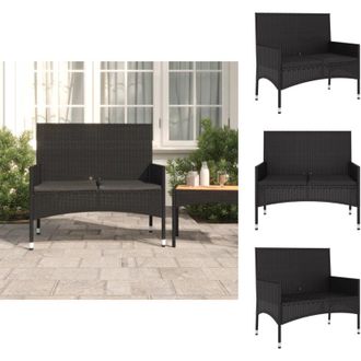 vidaXL Gartenbank 2-Sitzer mit Kissen Schwarz Poly Rattan - Gartenbank - Outdoor M&ouml;bel - Balkonm&ouml;beln - Rattan Gartenm&ouml;bel - Gartenlounge