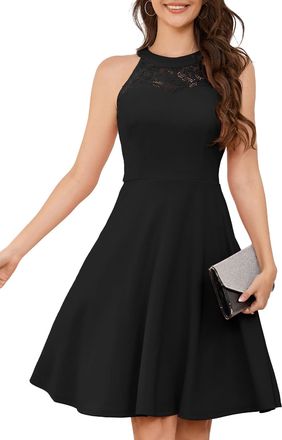 Bbonlinedress BBONL INEDRESS Abendkleider elegant f&uuml;r Hochzeit gast festliches Kleid Damen Jugendweihe Brautjungfernkleider Cocktailkleid schwarzes Kleid Black 2XL