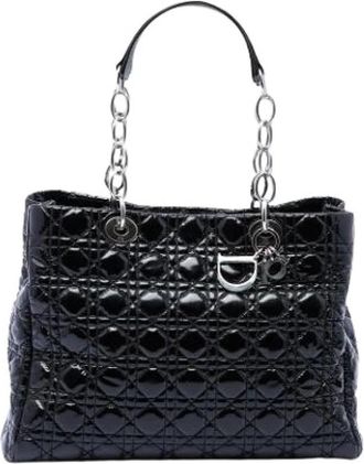 Dior Sac cabas matelass&eacute; en cuir verni Pre-owned - Femme - Pre-owned - Noir - Taille: ONE Size