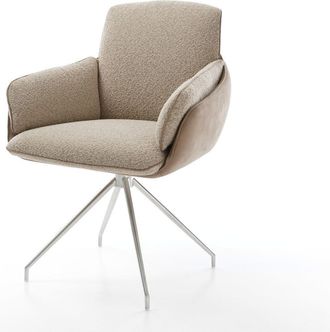 DELIFE Drehstuhl Luan-Flex mit Armlehnen Materialmix Schlamm Kreuzgestell konisch Edelstahl 180° drehbar, Esszimmerstühle