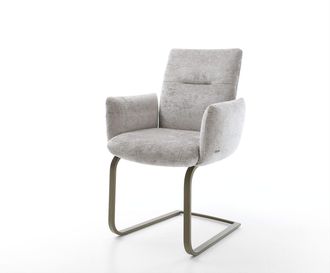 DELIFE Freischwinger Jova-Flex mit Armlehnen Chenille Silbergrau Freischwinger flach Effektfinish Titan Taschenfederkern, Esszimmerst&uuml;hle