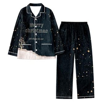 Generic Ensemble de pantalons d&eacute;contract&eacute;s &agrave; manches longues pour femme Motif flocons de neige, Noir, 3XL