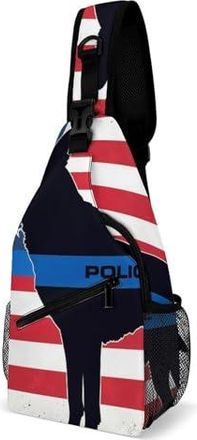 Generic Sacoche Port&eacute; &eacute;paule Drapeau am&eacute;ricain Thin Blue Line avec chien policier noir L&eacute;ger Sling Sac &agrave; Bandouli&egrave;re Polyester Sac DEpaule pour Cyclisme Rando