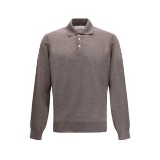 Brunello Cucinelli Woll-Poloshirt mit geripptem Kragen - - Tops - Herren - Braun - 2XL