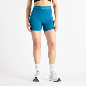 New Balance Damen AC Train Fitted Short 5 in Blau, Poly-Strick, Gr&ouml;&szlig;e XS