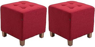 Clp Lot De 2 Tabourets Bas Pharao en Tissu I Repose-Pieds Carré Rembourré Capitonné I Ottomane avec Pieds en Bois, Couleur:Rouge