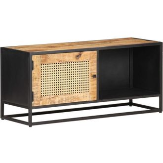 vidaXL Vidaxl - Meuble tv 90x30x40 cm Bois de manguier brut et canne naturelle