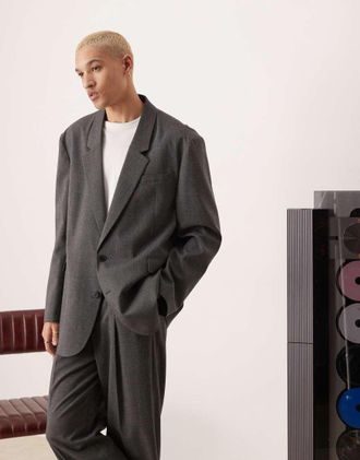 Asos Veste de costume oversize souple &agrave; petits chevrons - Anthracite-Gris