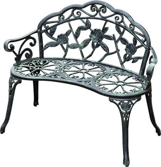OUTSUNNY Banc de jardin 2 places style n&eacute;o-r&eacute;tro motif rose lignes fusel&eacute;es 100L x 54l x 78H cm fonte daluminium vert vieilli