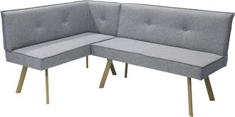 Byliving Eckbank Ottawa, Langer Schenkel rechts, hellgrau, Eiche Natur, umlaufender Keder und Zierkn&ouml;pfe, Sitzbank, Eckbank, Ma&szlig;e: 129 x 183, H 88, T 56 cm