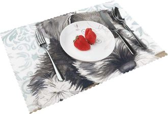 IUBBKI Wasserdichte rutschfeste Tischsets, niedlicher Schnauzer-Hund, 4 Stück, geeignet für Hotel, Familie, Urlaubsdekorationen, 18 x 30,5 cm