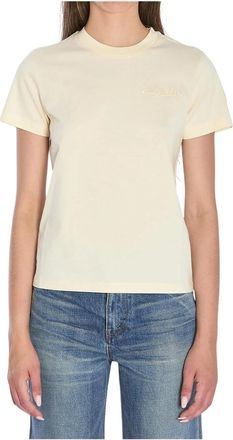 Moncler Femme, Tops, Blanc, Taille: 38 FR T-shirt en coton avec logo perl&eacute;