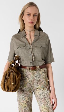 Gerard Darel Polo boutonn&eacute; en lin - MOANA - Kaki moyen