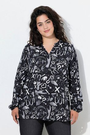 Angel Of Style Longbluse Bluse A-Linie Alloverdruck Langarm