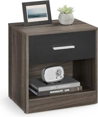 Vasagle Nachttisch, Beistelltisch, mit Schublade, Griff, offenes Fach, Couchtisch, f&uuml;r Schlafzimmer, Wohnzimmer, kastanienbraun-tintenschwarz LET619K74