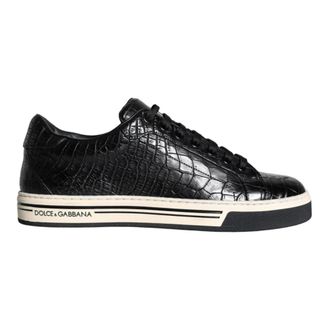 Dolce & Gabbana Schwarze Leder Herren Low Top Sneakers - - Shoes - Herren - Schwarzk - 39 EU