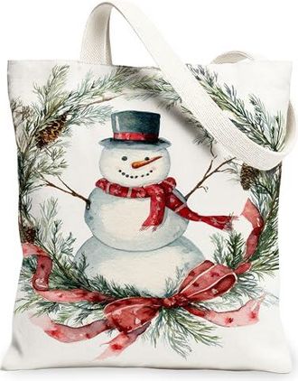Generic Sacs fourre-tout en toile motif bonhomme de neige r&eacute;utilisables, sacs d&eacute;picerie rustiques, l&eacute;gers et lavables avec bandouli&egrave;re pour le shopping, les v