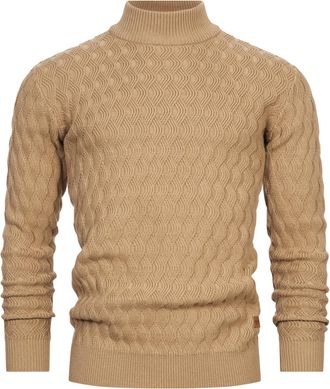 Indicode Herren INAlpha Strickpullover mit Stehkragen aus Baumwoll-Mix | Feinstrick-Pulli f&uuml;r M&auml;nner Cornstalk, XL