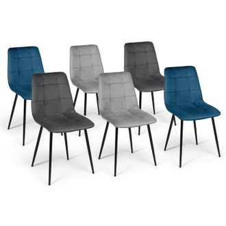 IDMarket Set Di 6 Sedie Mila In Velluto Misto Blu X2, Grigio Scuro X2, Grigio Chiaro X2