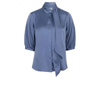 Dante6 Stormblaue Seidenbluse mit Georgette-R&uuml;cken - - Blouses & Shirts - Damen - Blau - XS