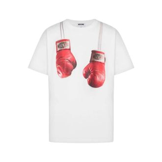 Moschino unisex, Tops, Blanc, Taille: XL T-shirt en jersey de coton imprim&eacute;