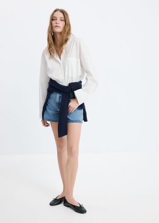Mango Gerade Denimshorts mit hoher Bundh&ouml;he mittelblau - Damen - 32 - MANGO