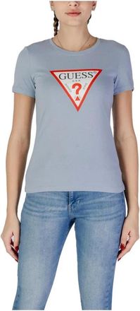 Guess Femme, Tops, Bleu, Taille: 40 FR Triangle Logo Tee Short Sleeve Crew Neck TShirt