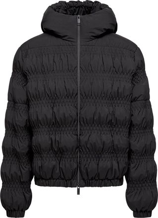 Moncler Moncler Doudoune Courte &Agrave; Matelassage Fronc&eacute; Et Capuche Noyer, Femme, Noir, Taille: 1