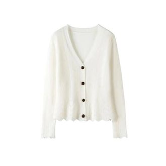 Generic Pull de printemps en laine &agrave; manches longues et col en V pour femme 100 % laine m&eacute;rinos, blanc, Taille XL