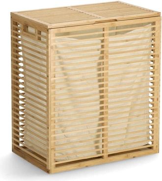 ZELLER Panier &agrave; linge verrouillable en bambou, 53,5 x 33 x 61 cm